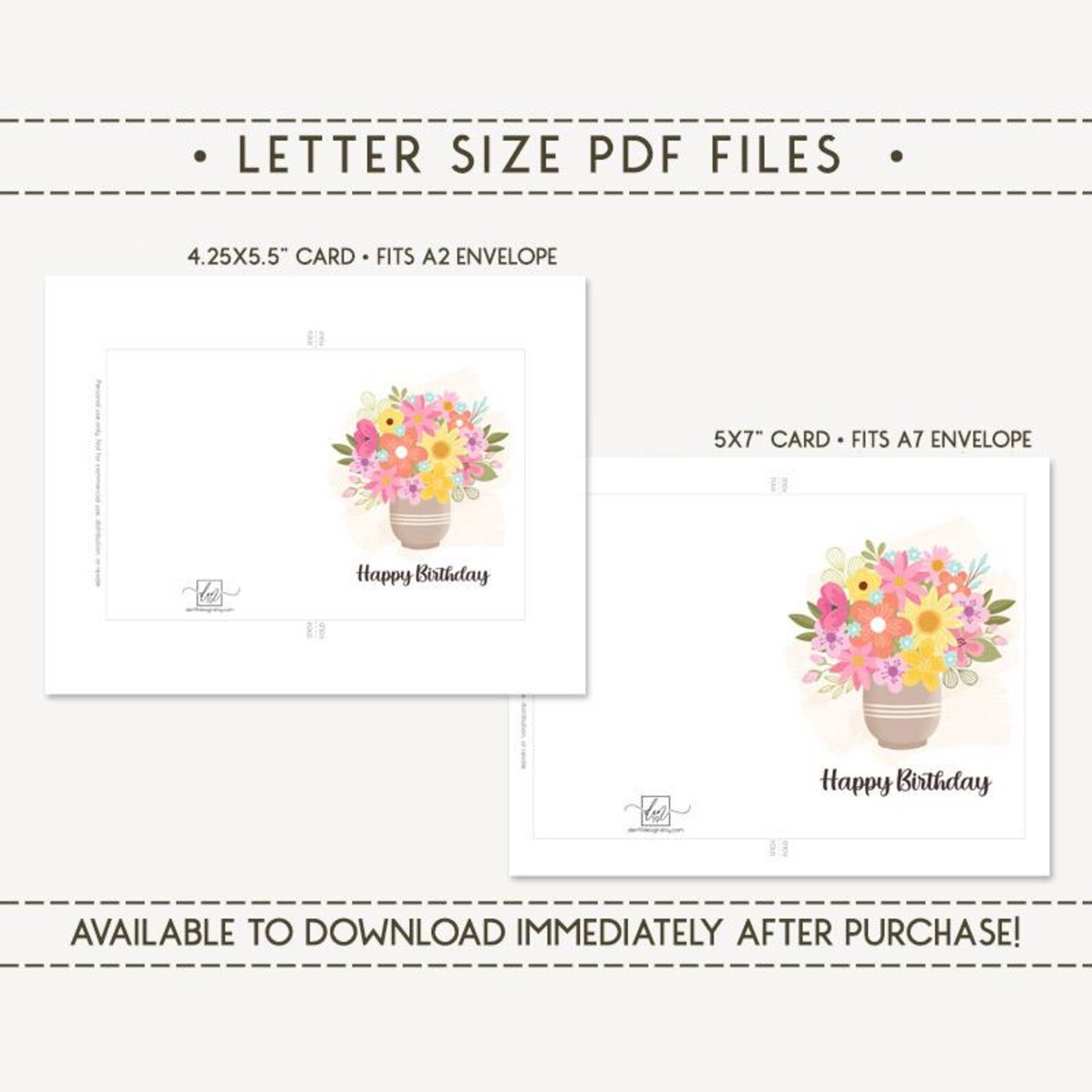 Happy Birthday Printable Card / Instant Download PDF / Floral Greeting ...