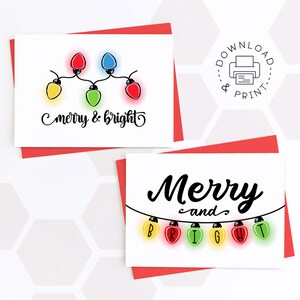 Merry and Bright Printable Cards / Instant Download PDF / Holidays Card ...
