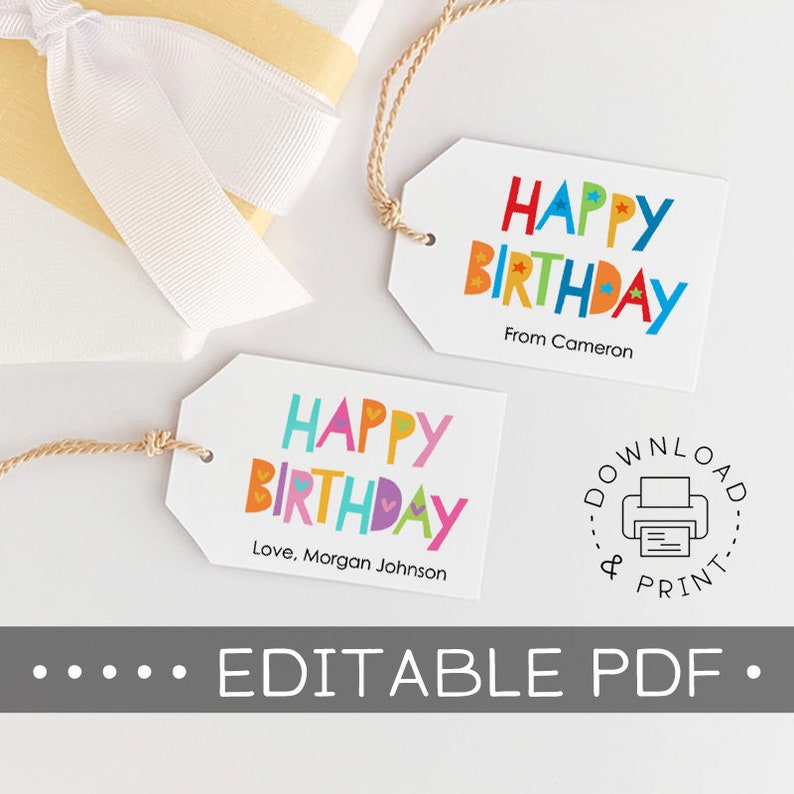 Editable & Printable Gift Tags / Happy Birthday Gift Tag / - Etsy