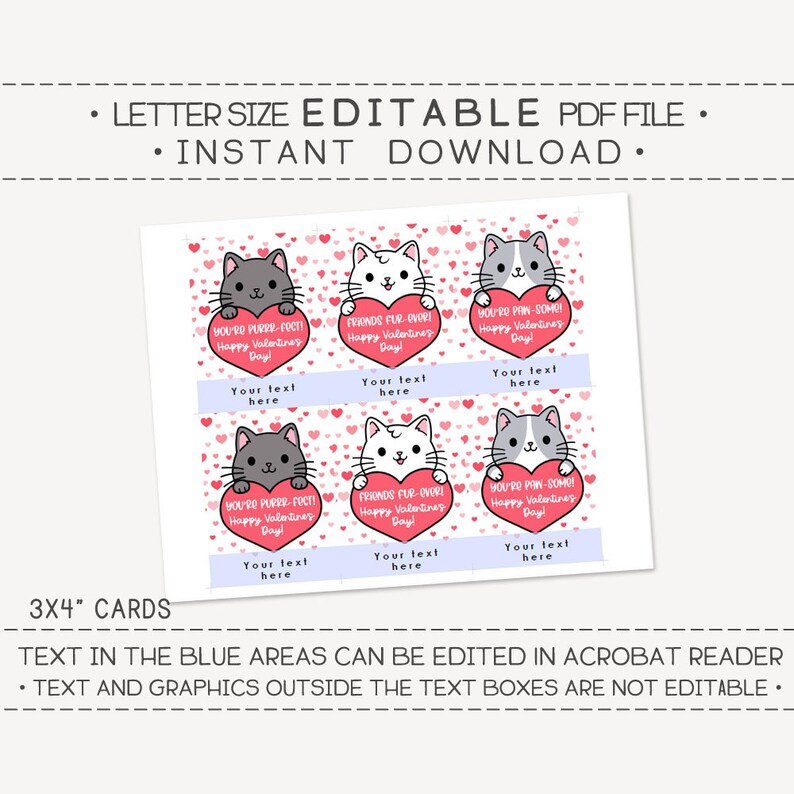 Editable & Printable 3x4 Cards / Kids Valentine's - Etsy