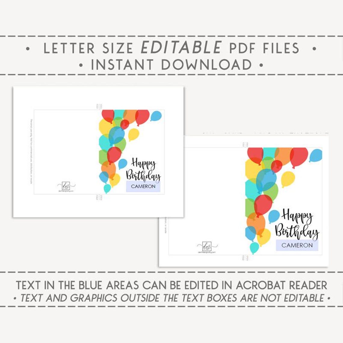 Editable & Printable Happy Birthday Card / Instant Download PDF / Card ...