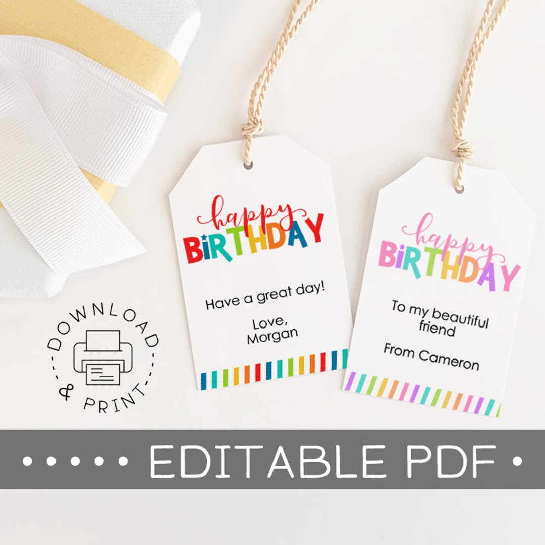 Editable & Printable Gift Tags / Happy Birthday Gift Tag / - Etsy