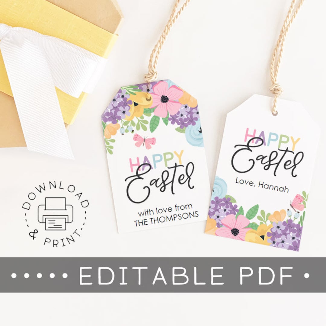 Editable & Printable Happy Easter Gift Tags / Easter Floral Favor Tags ...