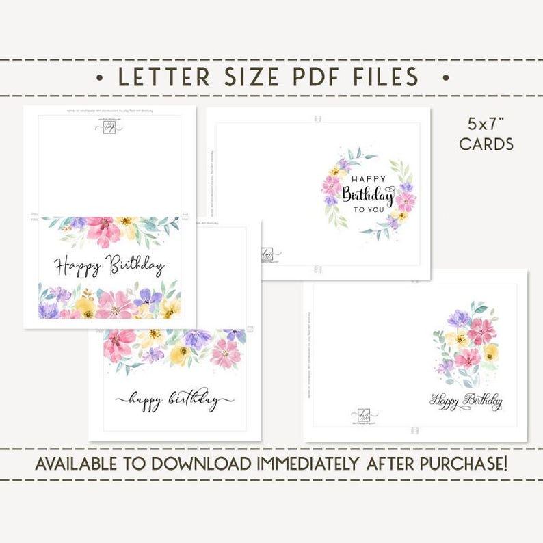 Floral Birthday Cards Set: Printable Watercolor Designs (PDF) - Etsy