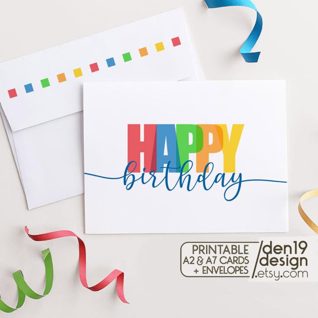 Happy Birthday Card Printable: A2 & A7 Template (PDF Download) - Etsy