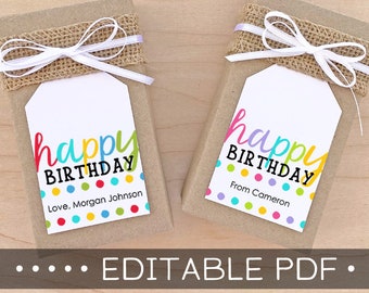 Editable & Printable Gift Tags / Happy Birthday Gift Tag / | Etsy