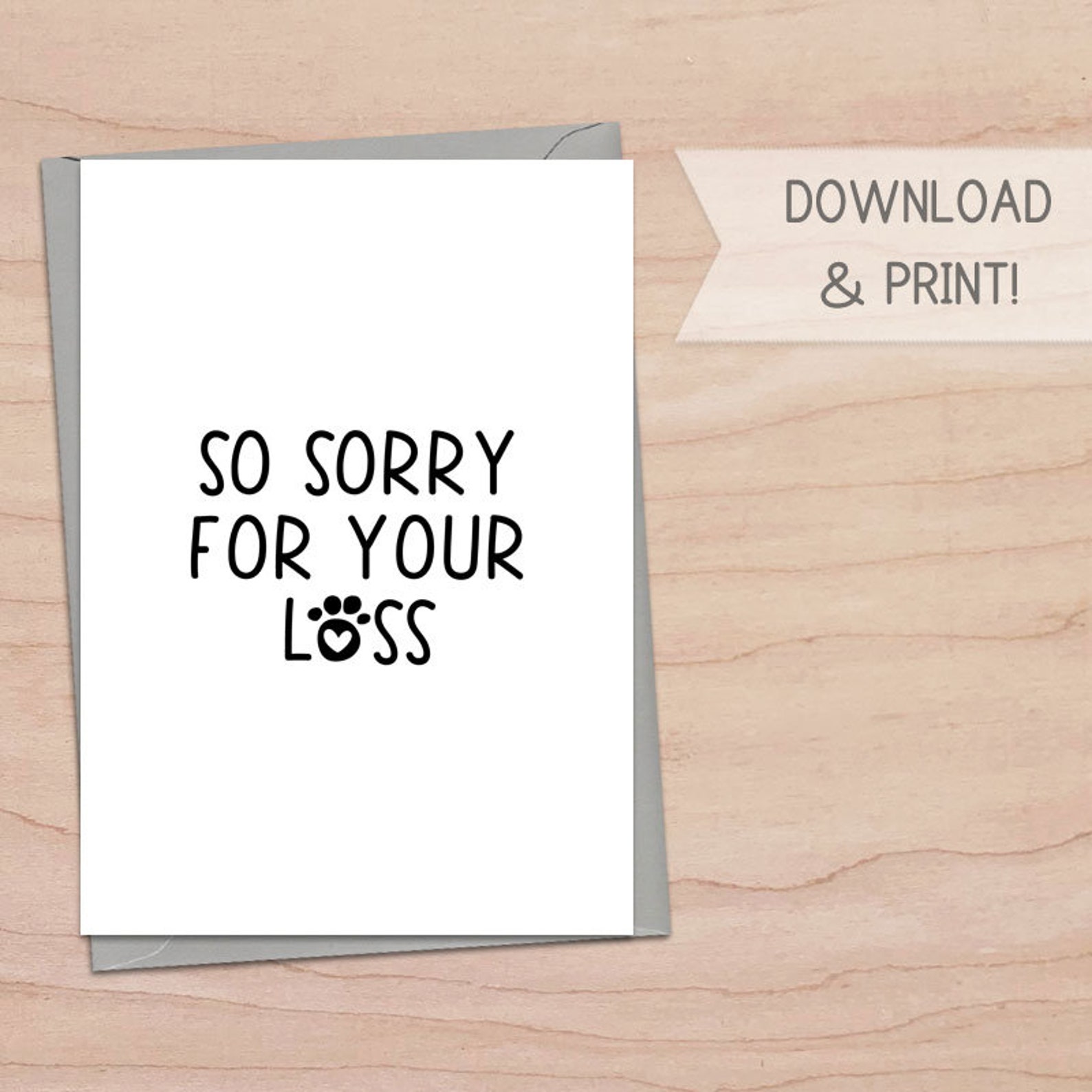 So Sorry for Your Loss Printable Card / Instant Download PDF / - Etsy