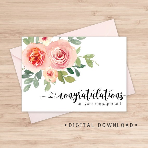 Printable Card: Congratulations on Your Engagement / Instant | Etsy