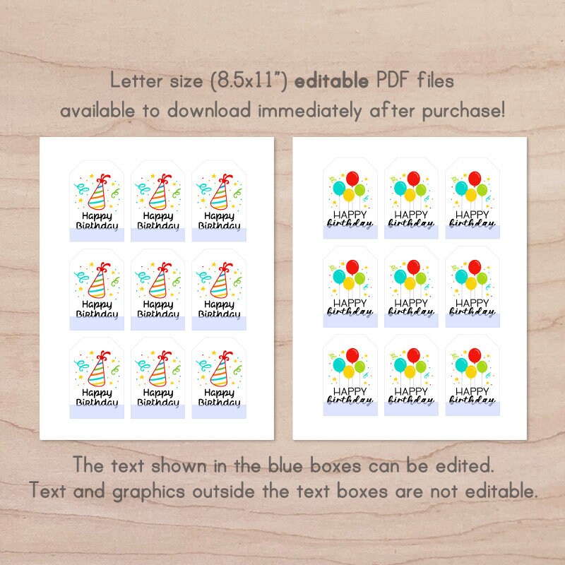 Editable & Printable Gift Tags / Happy Birthday Gift Tag / | Etsy