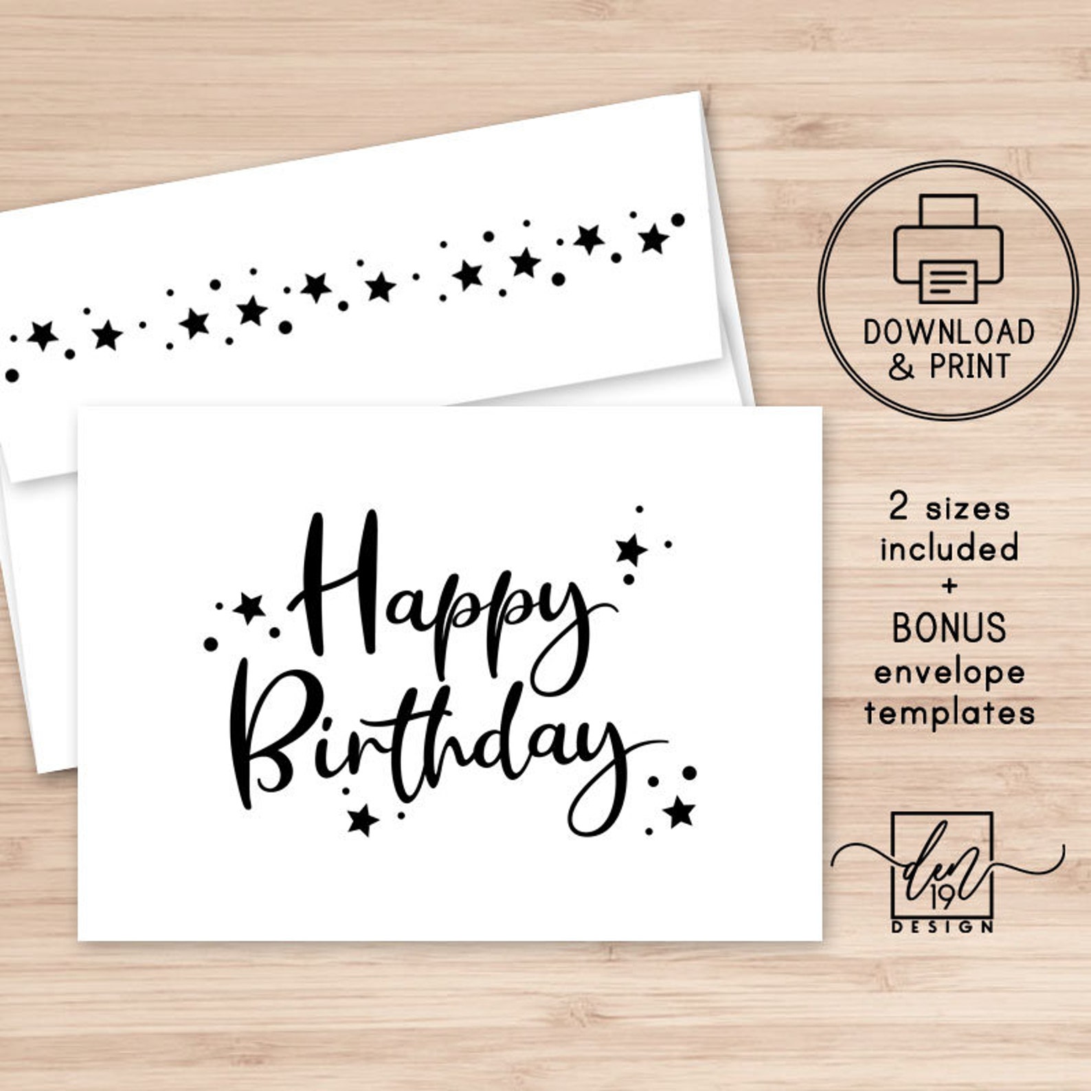 Happy Birthday Printable Card And Envelope Instant Download Etsy