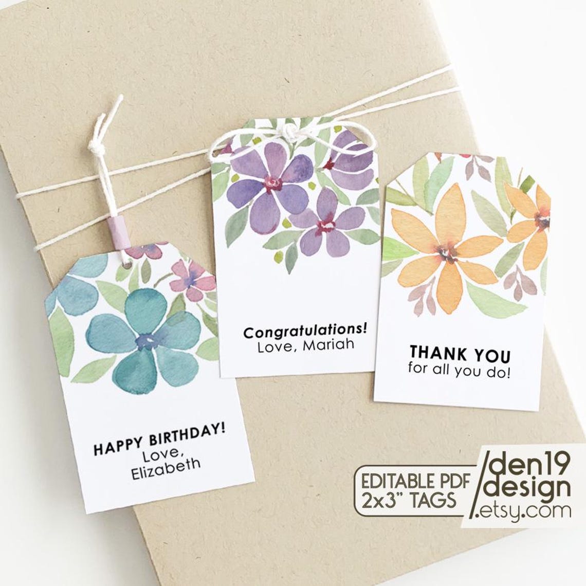 Floral Gift Tags: Editable Printable Favor Tags (2x3" PDF) - Etsy