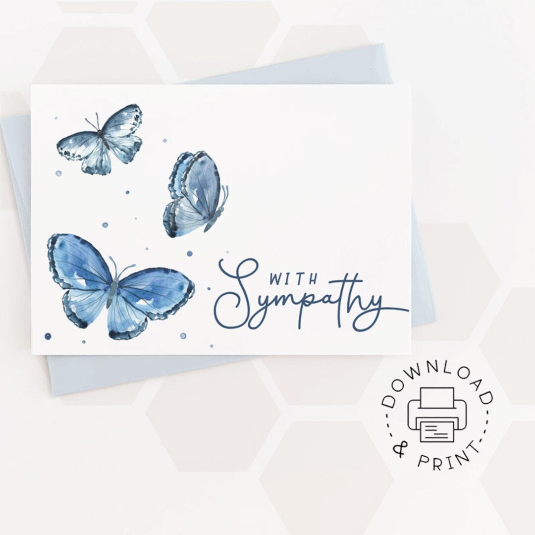 With Sympathy Printable Card / Instant Download PDF / Butterflies ...