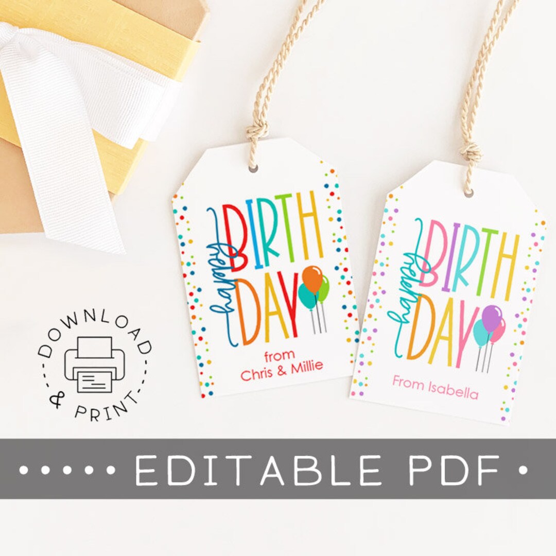 Editable & Printable Gift Tags / Happy Birthday Tag / Instant Download ...
