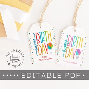 Editable & Printable Gift Tags / Happy Birthday Tag / Instant Download ...