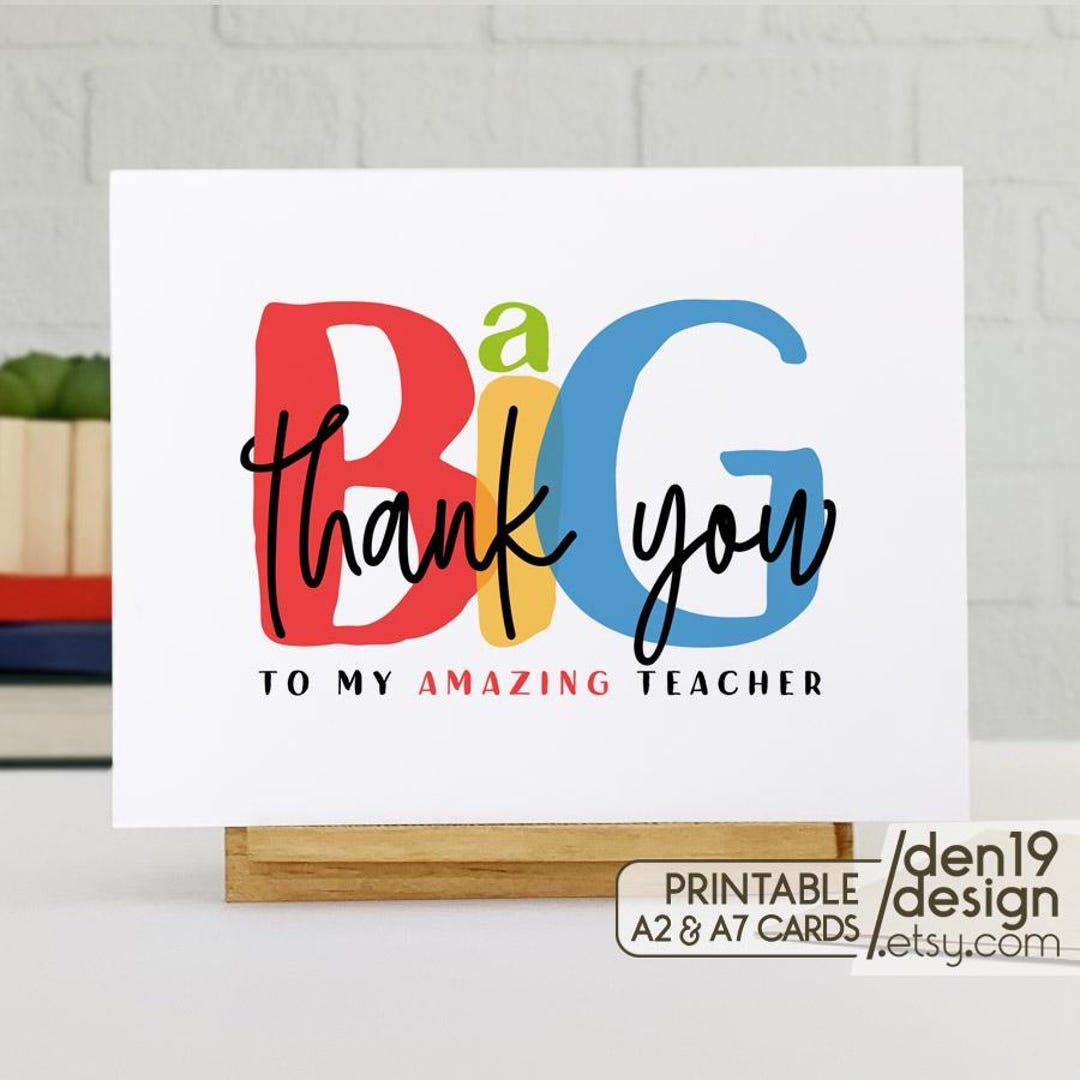 Printable Card: A Big Thank You to My Amazing Teacher / Instant ...