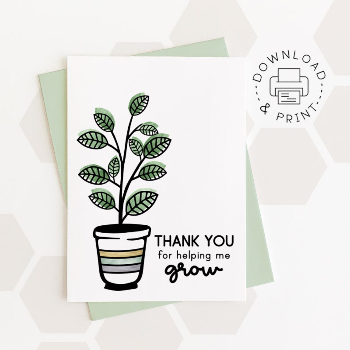 Printable Card: Thank You for Helping Me Grow / Instant - Etsy