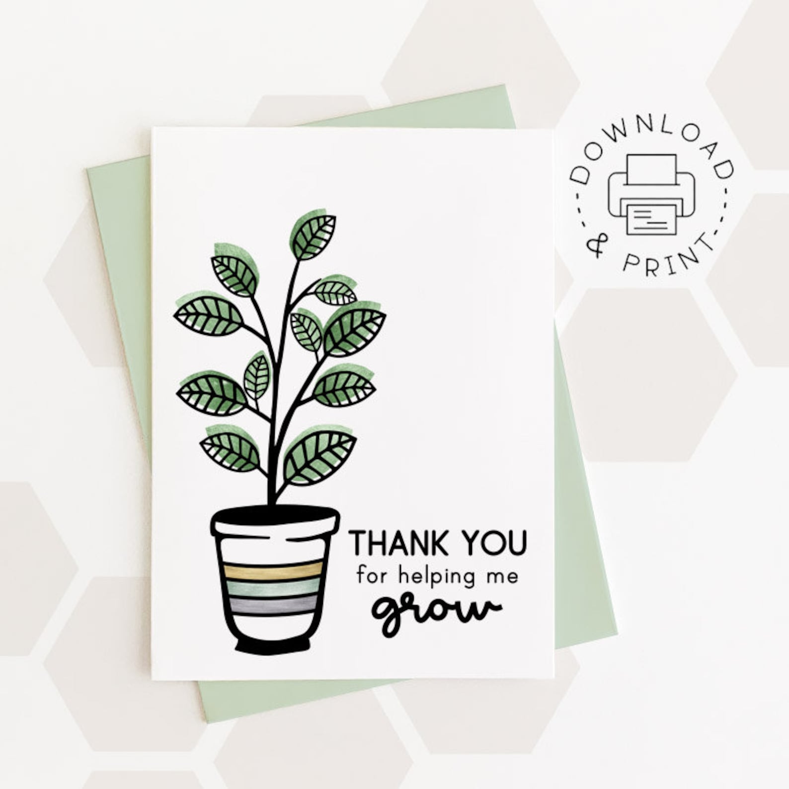 Printable Card: Thank You for Helping Me Grow / Instant - Etsy