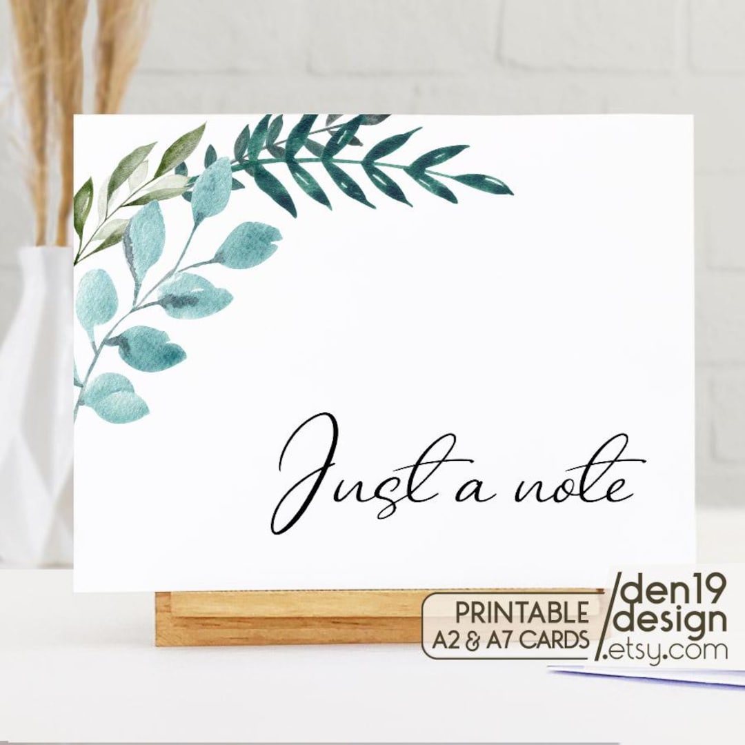 Just A Note Printable Card / Instant Download PDF / Greenery Card ...