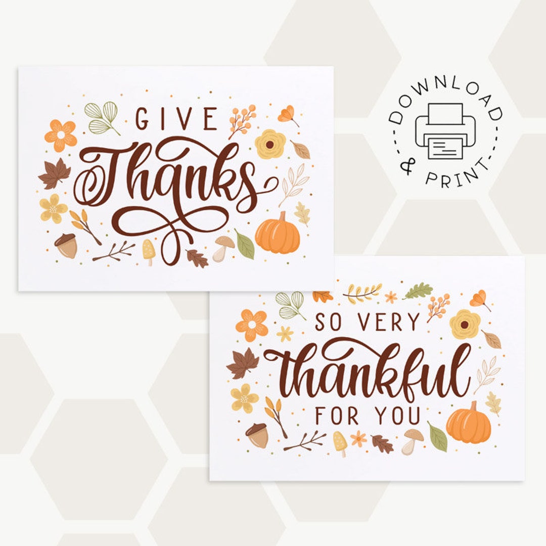 Thanksgiving Printable Cards / Give Thanks & so Very Thankful - Etsy