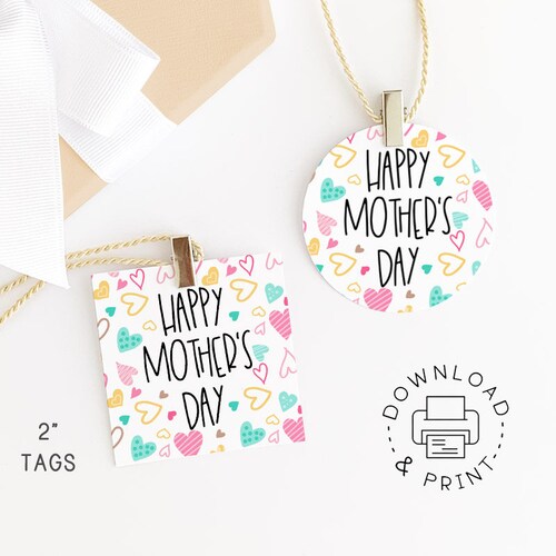 Mother's Day Printable Gift Tags Floral Happy - Etsy