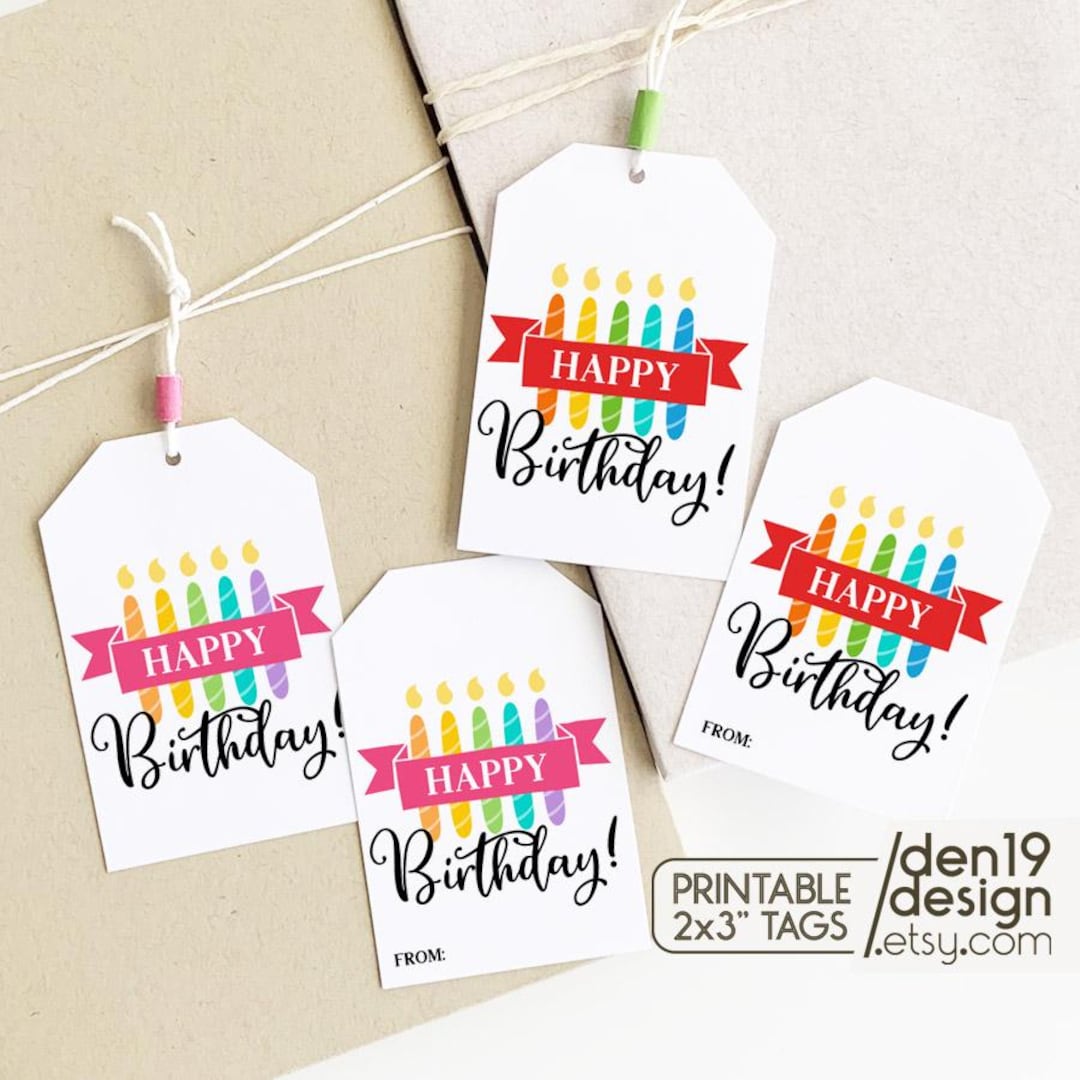 Printable Happy Birthday Gift Tags: Colorful Candles (PDF) - Etsy