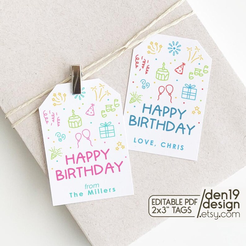 Editable & Printable Gift Tags / Happy Birthday Tag / Instant Download ...
