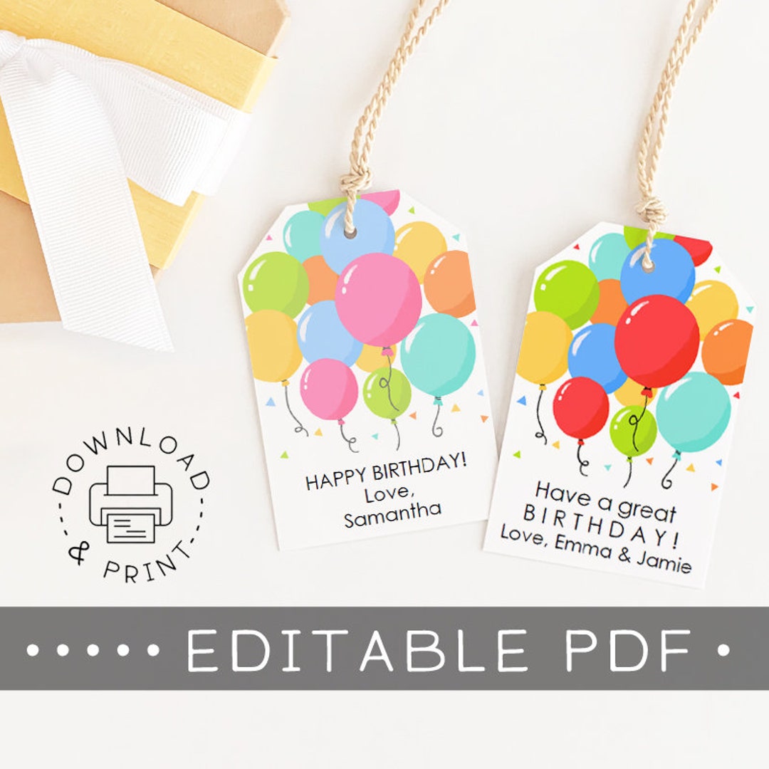 Editable & Printable Gift Tags / Balloons Gift Tags / Colorful Favor ...