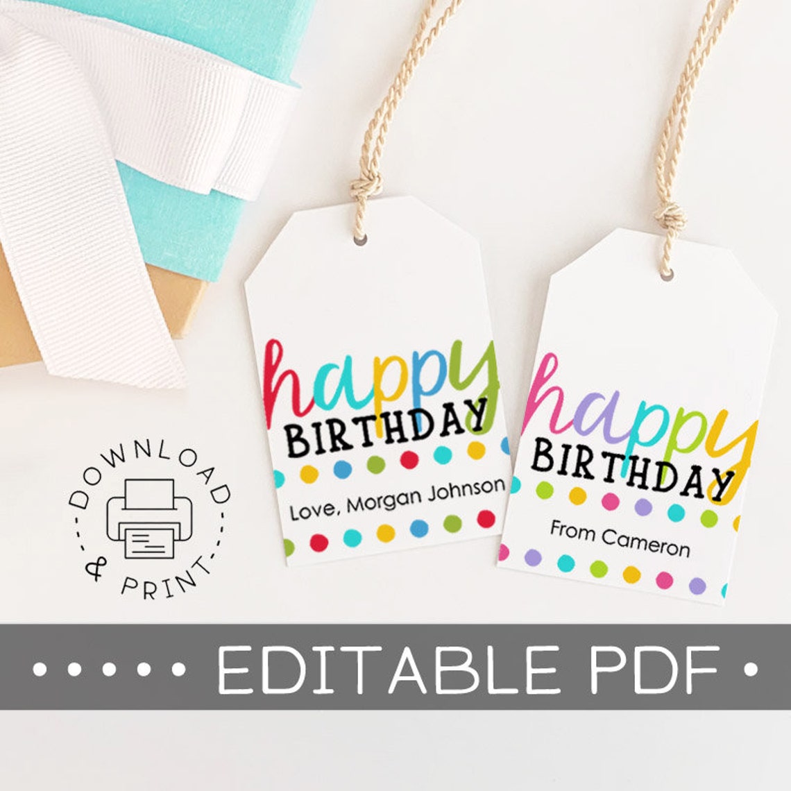 Editable & Printable Gift Tags / Happy Birthday Gift Tag / - Etsy
