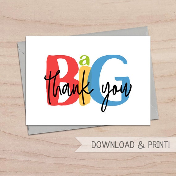 A Big Thank You Printable Card / Instant Download PDF / Card - Etsy