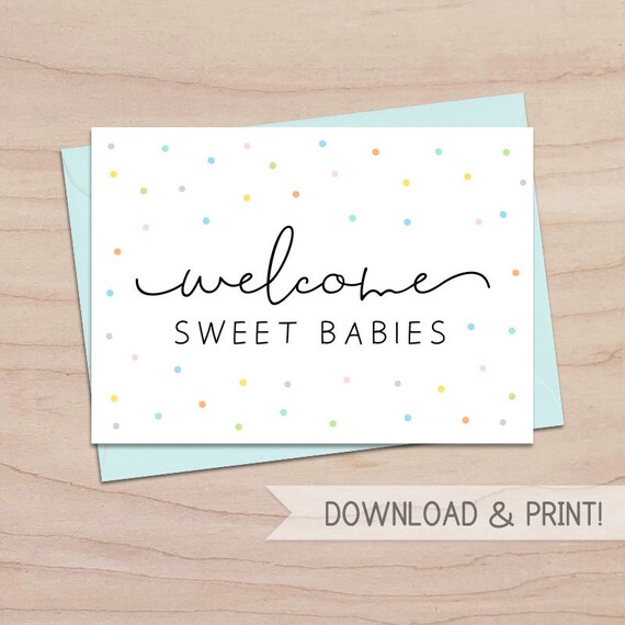 Printable Card: Welcome Sweet Babies / Instant Download PDF / - Etsy