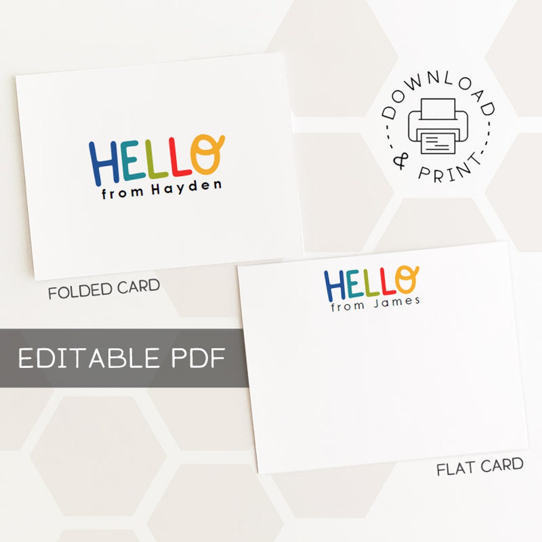Editable & Printable Hello Note Card / Flat and Foldable A2 Notecard ...