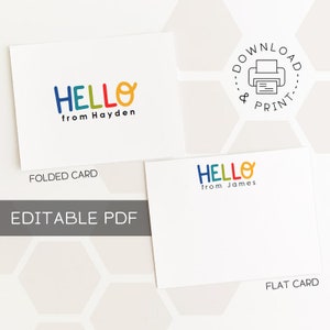 Editable & Printable Hello Note Card / Flat and Foldable A2 Notecard ...