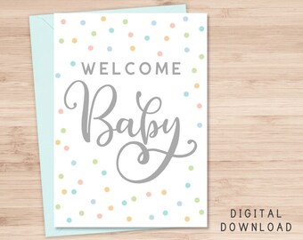 Hello Baby Printable Card / Instant Download PDF / Neutral New | Etsy