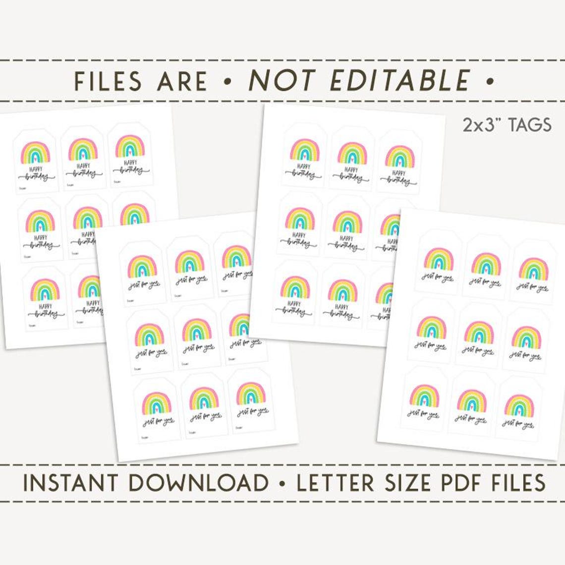 Rainbow Gift Tags: Printable Birthday & Just for You Labels (PDF) - Etsy