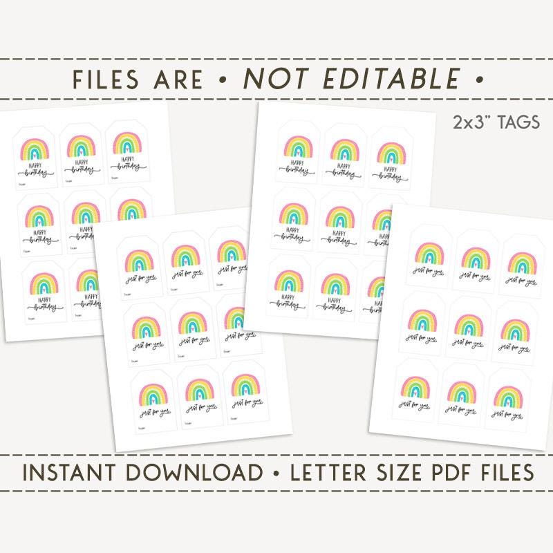 Rainbow Gift Tags: Printable Birthday & Just for You Labels (PDF) - Etsy