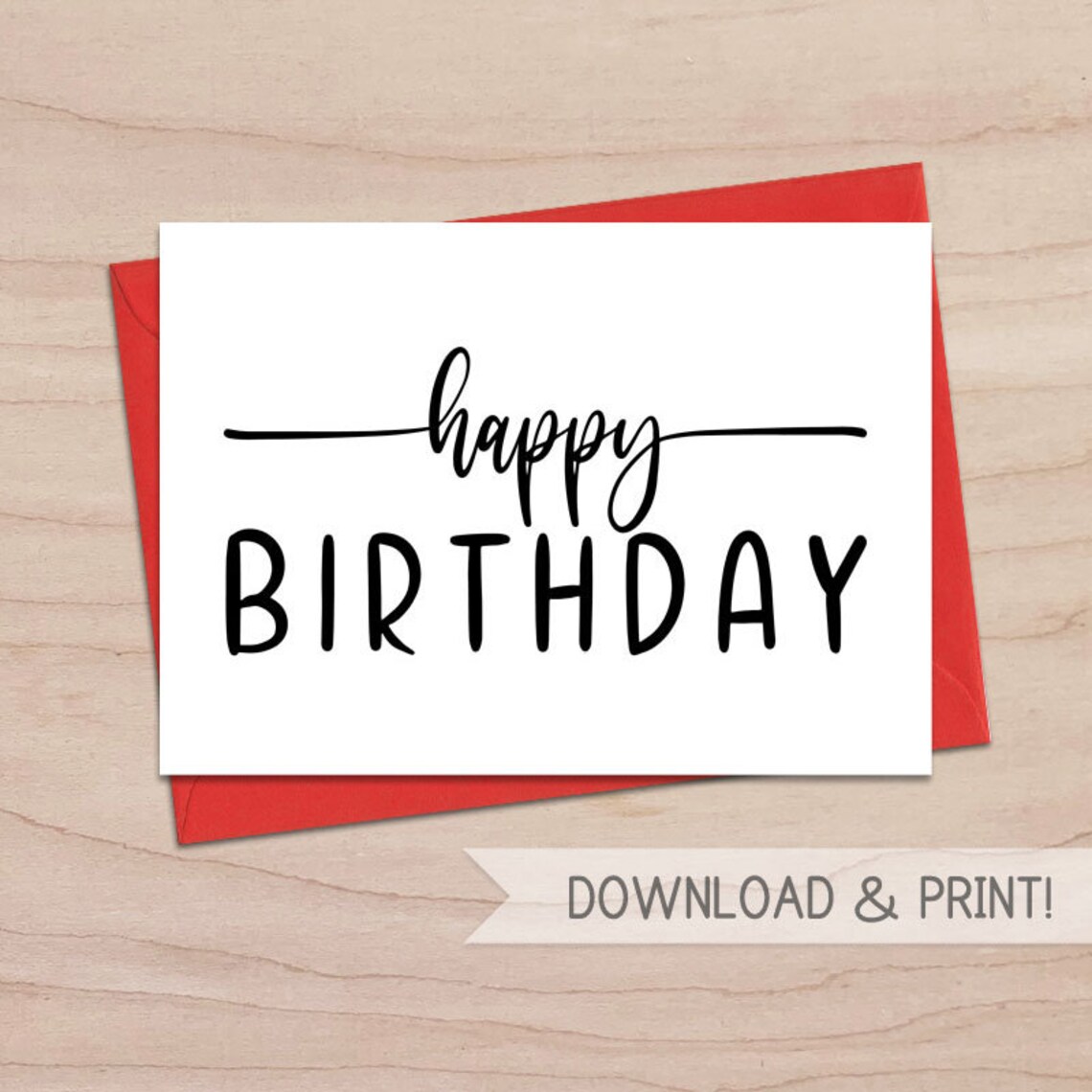 Set of 4 Printable Birthday Cards / Minimal Happy Birthday | Etsy