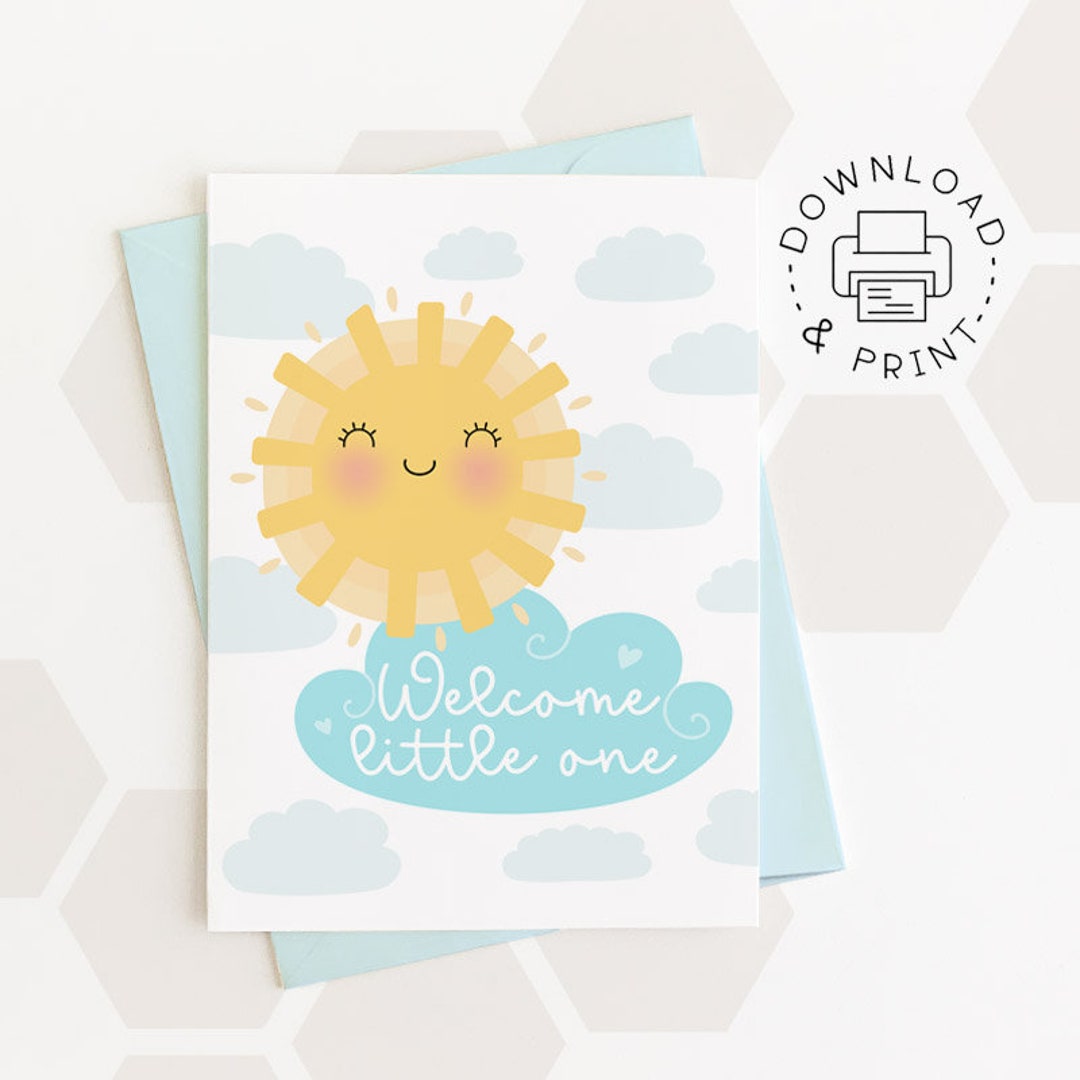 Printable Welcome Little One Card / Sun Baby Card Template / Instant ...