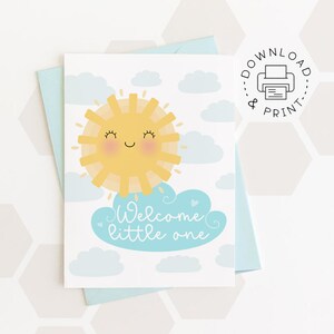 Printable Welcome Little One Card / Sun Baby Card Template / Instant ...