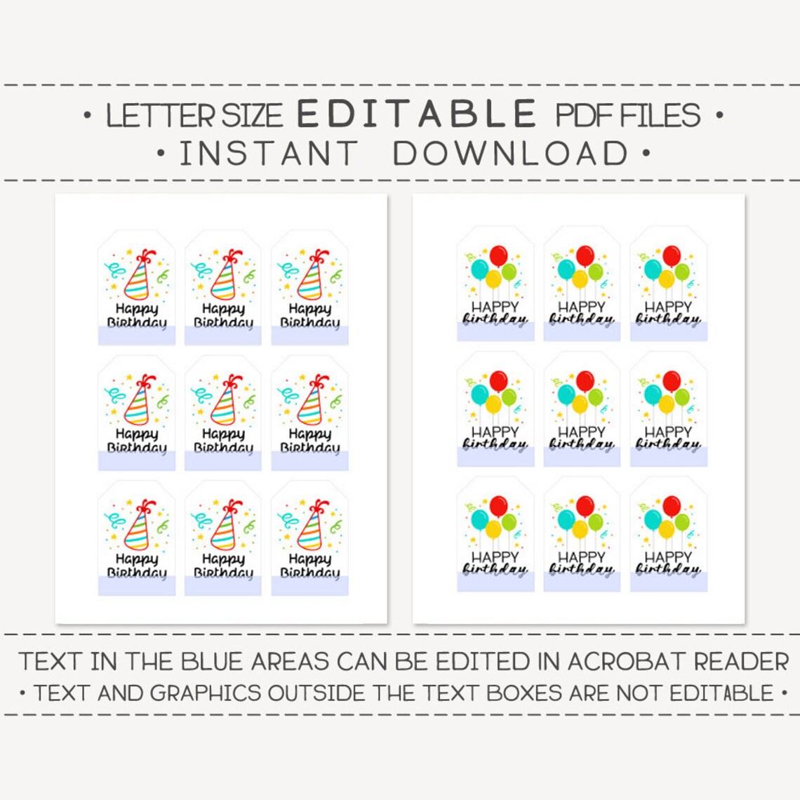 Editable & Printable Gift Tags / Happy Birthday Gift Tag / - Etsy