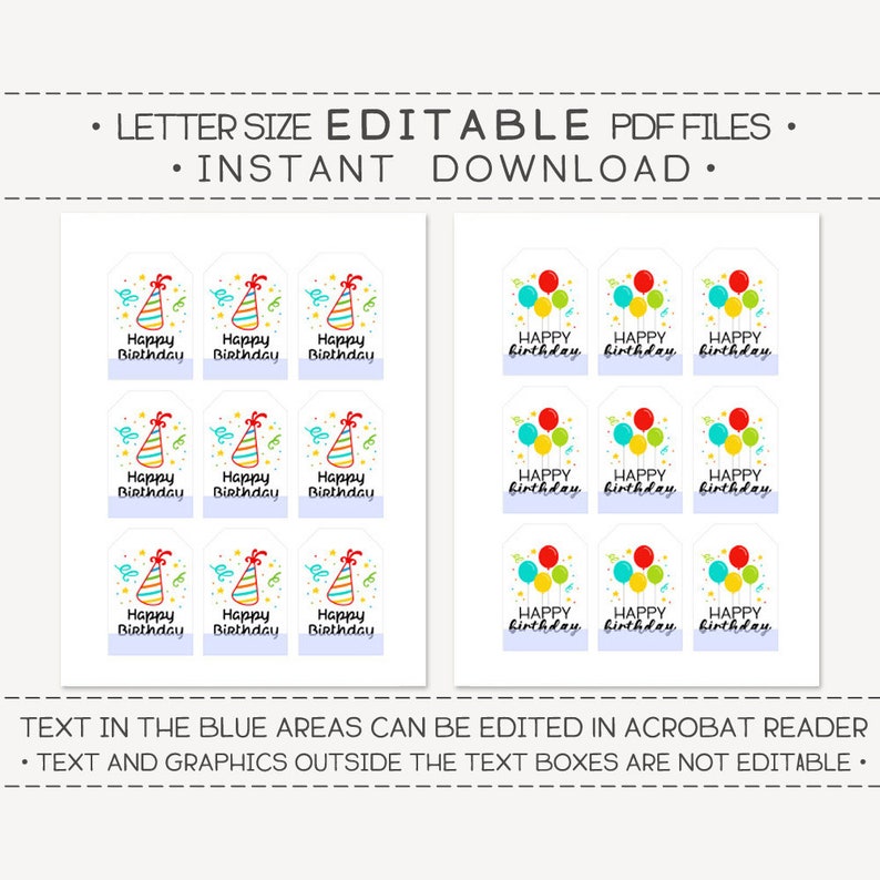 Editable & Printable Gift Tags / Happy Birthday Gift Tag / - Etsy