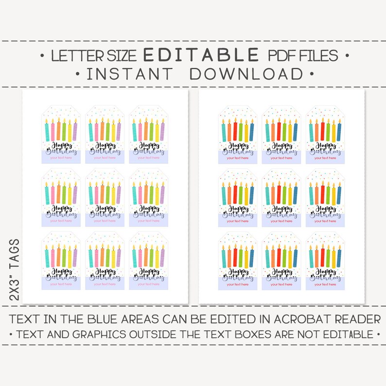 Editable & Printable Gift Tags / Happy Birthday Tag / Instant - Etsy
