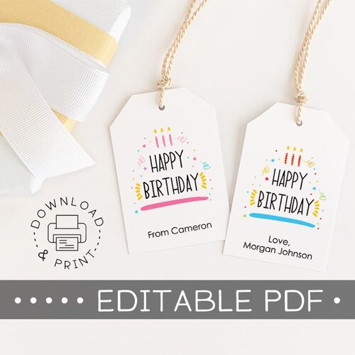 Editable Gift Tag Happy Birthday Tag Personalized Printable - Etsy