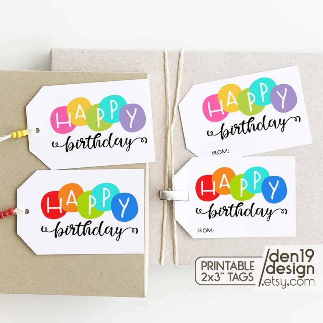 Printable Happy Birthday Gift Tags: Colorful Design (PDF Files) - Etsy