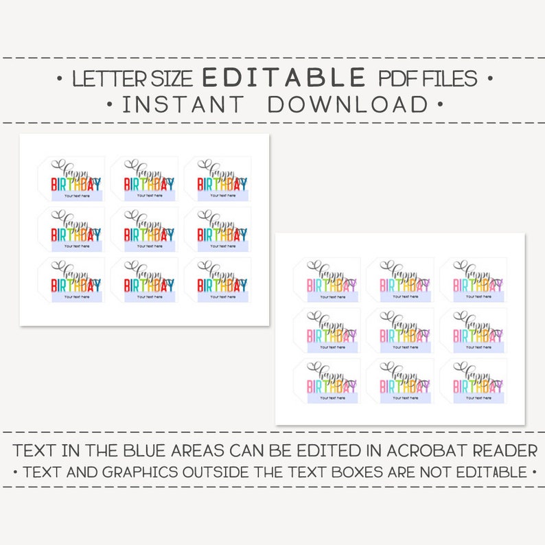 Editable & Printable Gift Tags / Happy Birthday Gift Tag / - Etsy