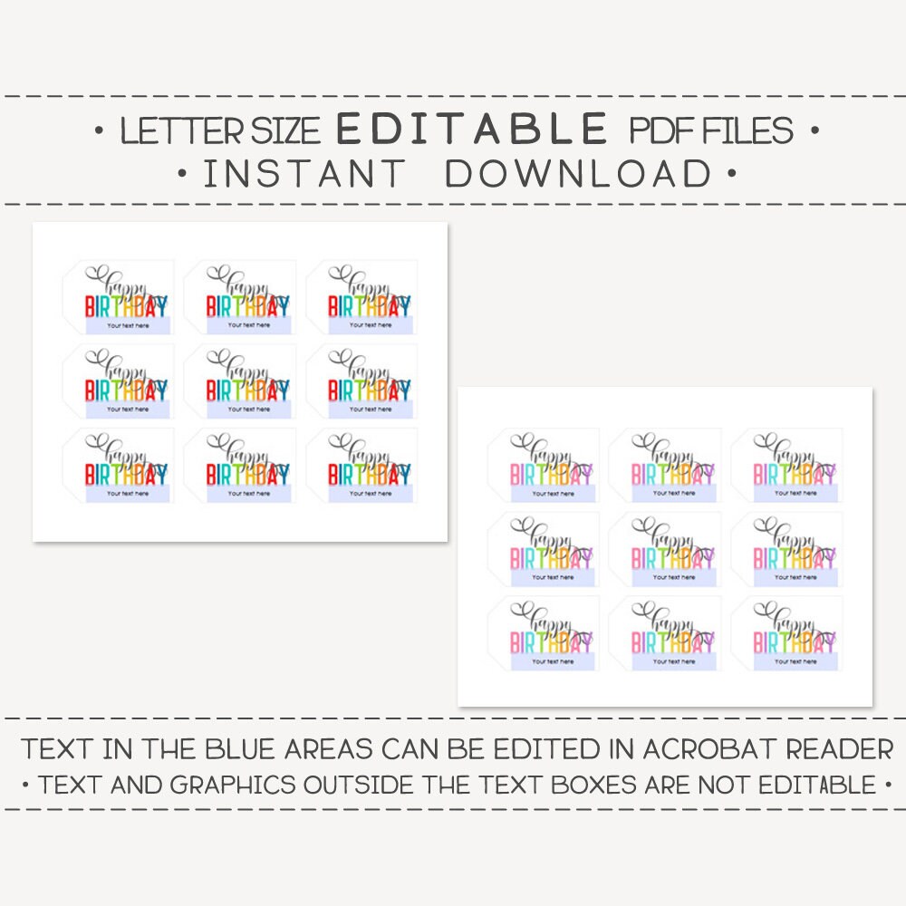 Editable & Printable Gift Tags / Happy Birthday Gift Tag / - Etsy