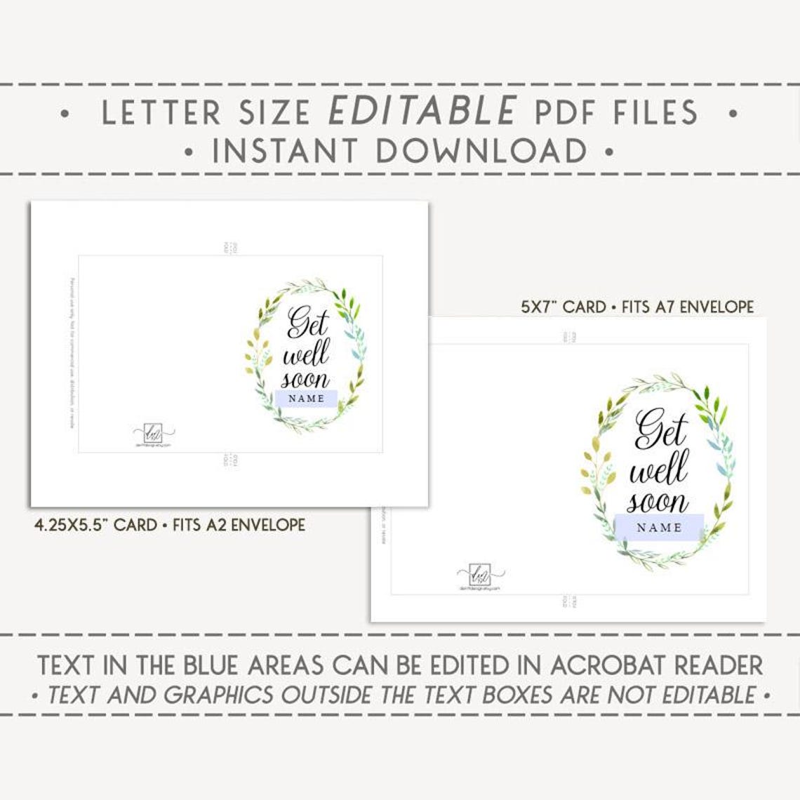Editable & Printable Get Well Soon Card / Instant Download PDF / Card ...
