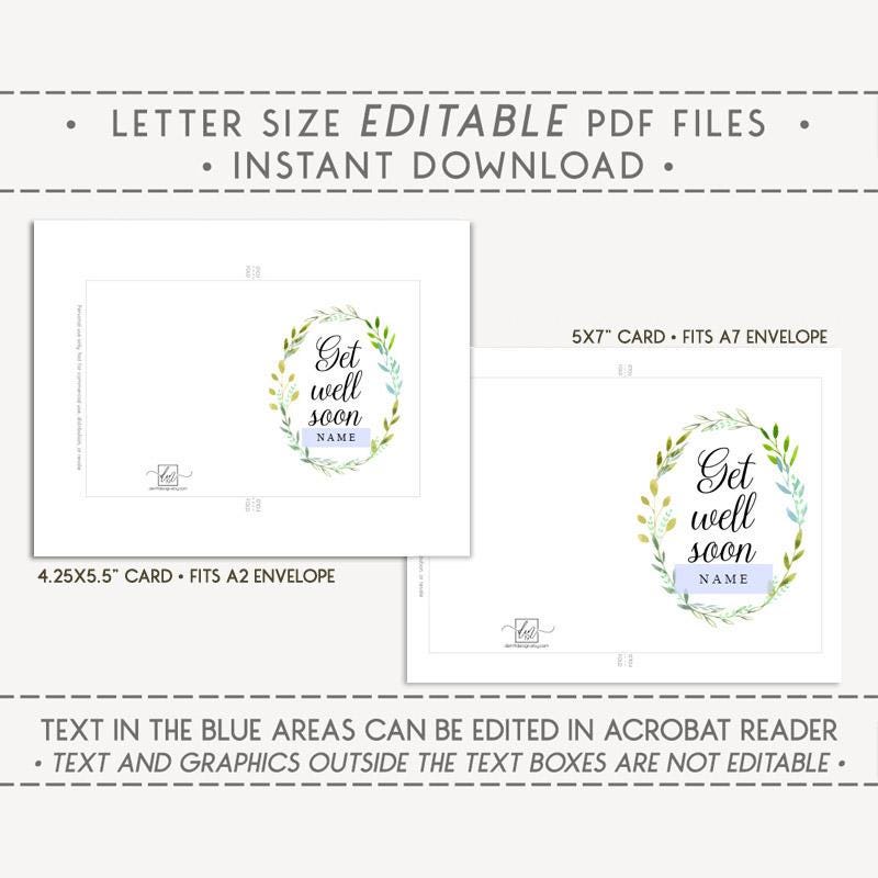 Editable & Printable Get Well Soon Card / Instant Download PDF / Card ...