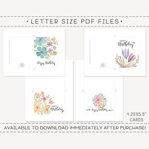Set of 4 Printable Birthday Cards / Floral Happy Birthday Card ...