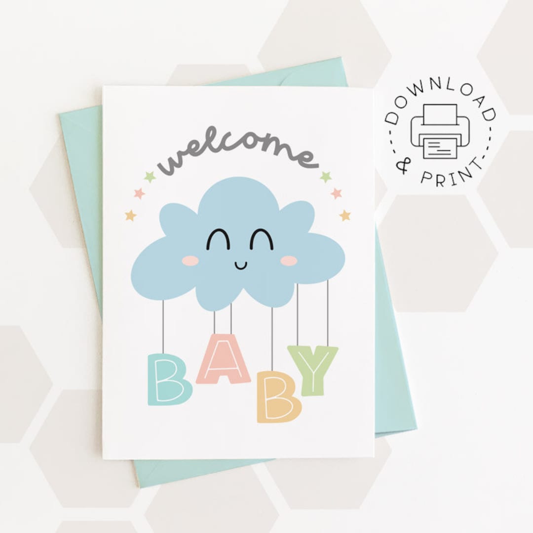 Printable Welcome Baby Card / Cloud Baby Card Template / Instant ...
