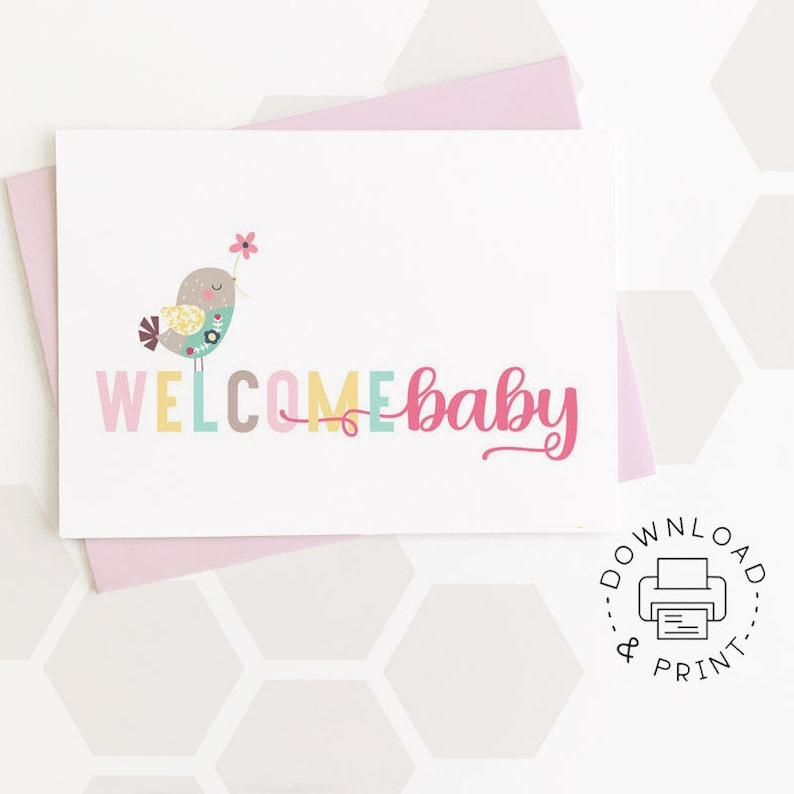 Welcome Baby Printable Card / Instant Download PDF / Pink New - Etsy